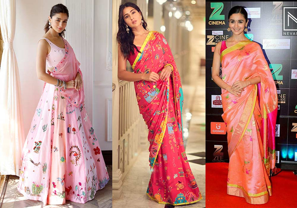 Alia and Sara with modern motifs in Madhurya Outfits – madhurya.com