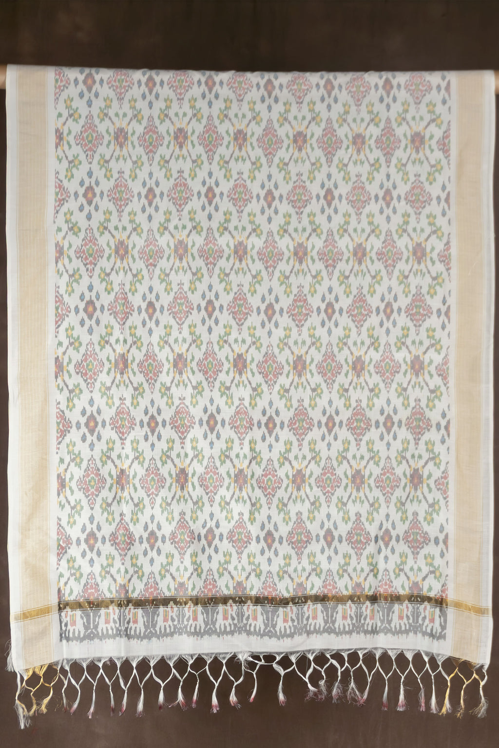 Off-White Ikat Cotton Silk Dupatta – Elephant Motifs – madhurya.com