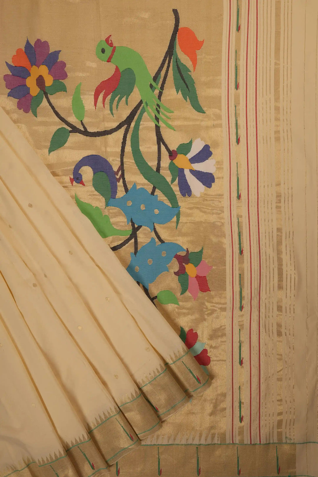 Cream Pathani Pure Silk Saree Online | Madhurya Paithani Sarees ...