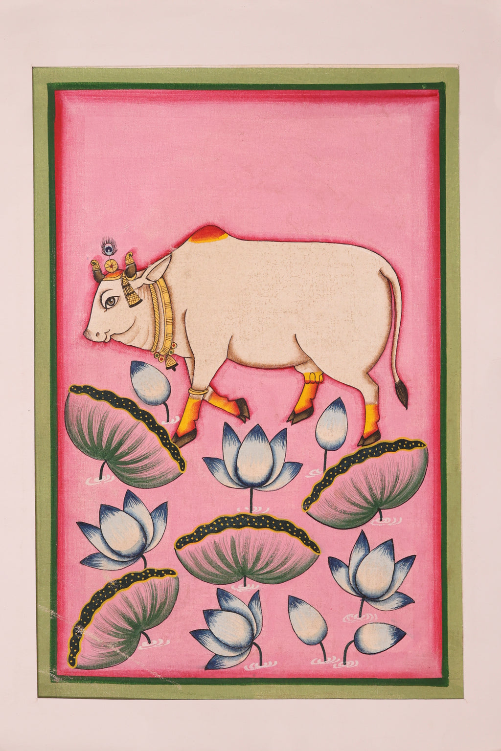Shop Hand-painted Dhenu with Lotus Pichwai Painting Online – madhurya.com