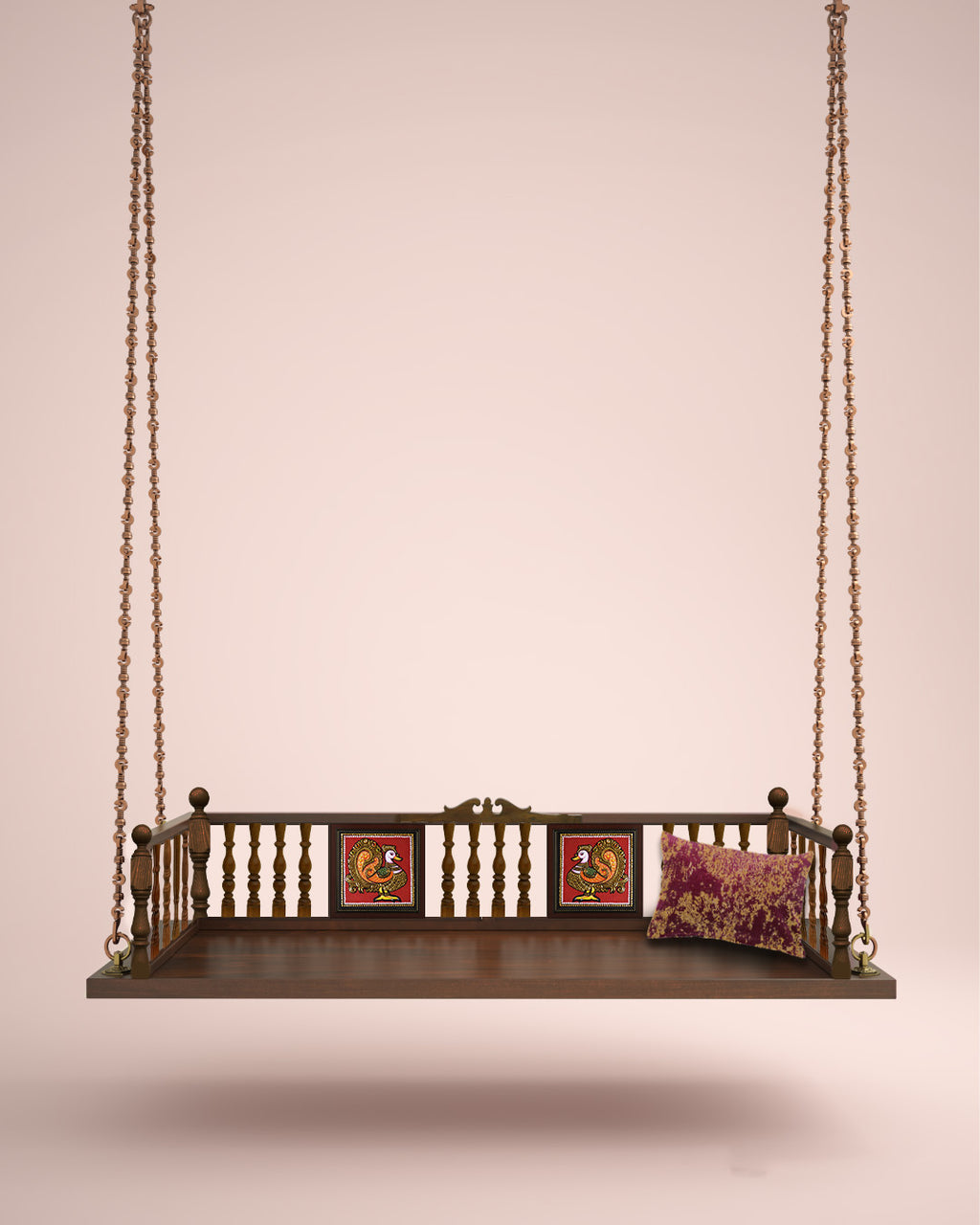 Handpainted Tile Jhula in Dark Teak Wood – madhurya.com