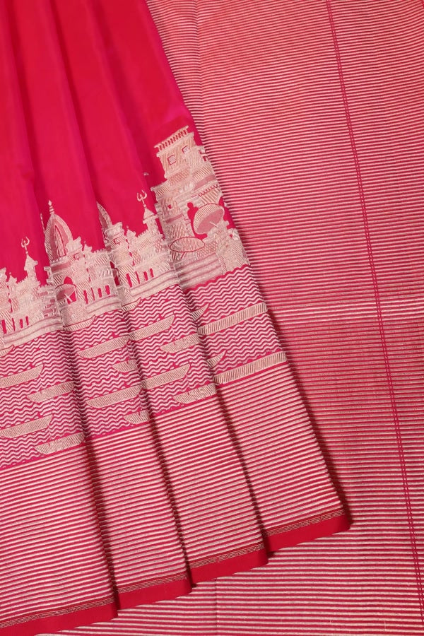 Pink Banarasi Silk Saree with Kashi-ghats (Pre-Book) – madhurya.com