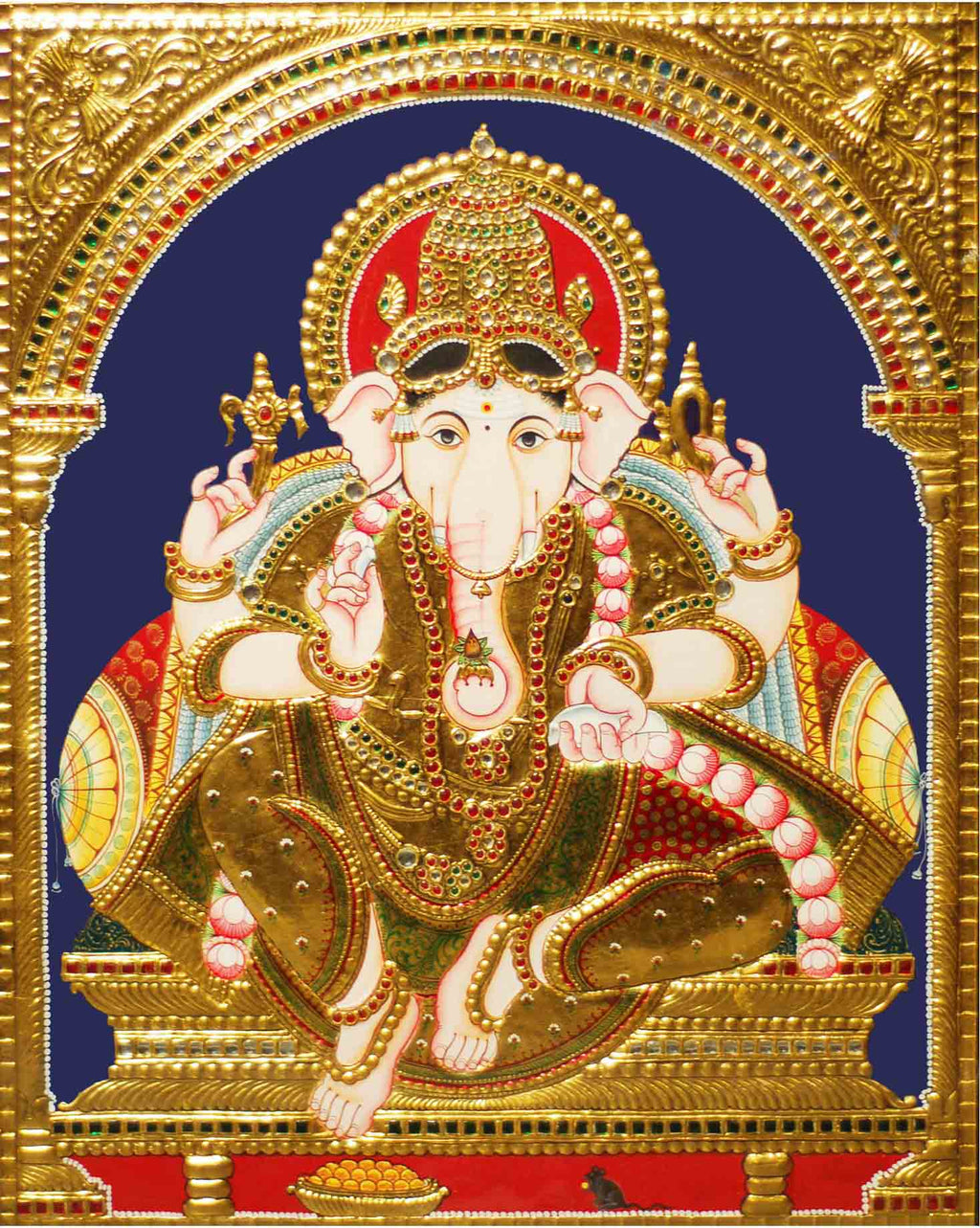 Ganesha Tanjore Painting with Mushika Vahana – madhurya.com